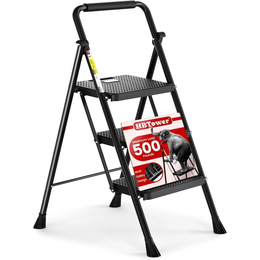 Folding Step Stool Wide Anti Slip Pedal Sturdy Steel Ladder Portable 5 ...