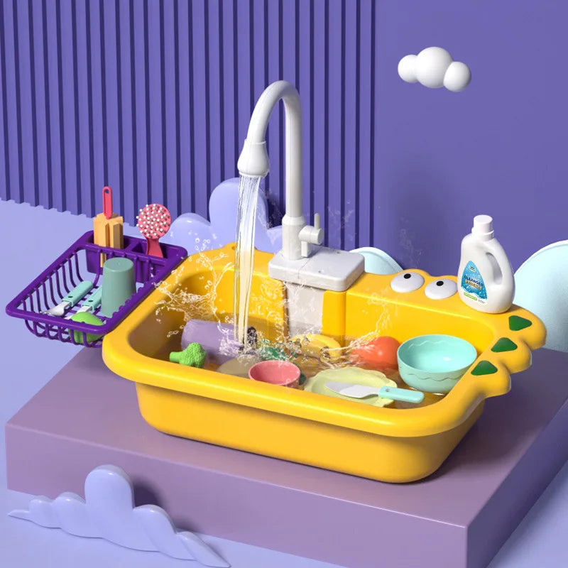 Electric Dishwasher Toy Set for Kids, Interactive Pretend Play Kitchen ...
