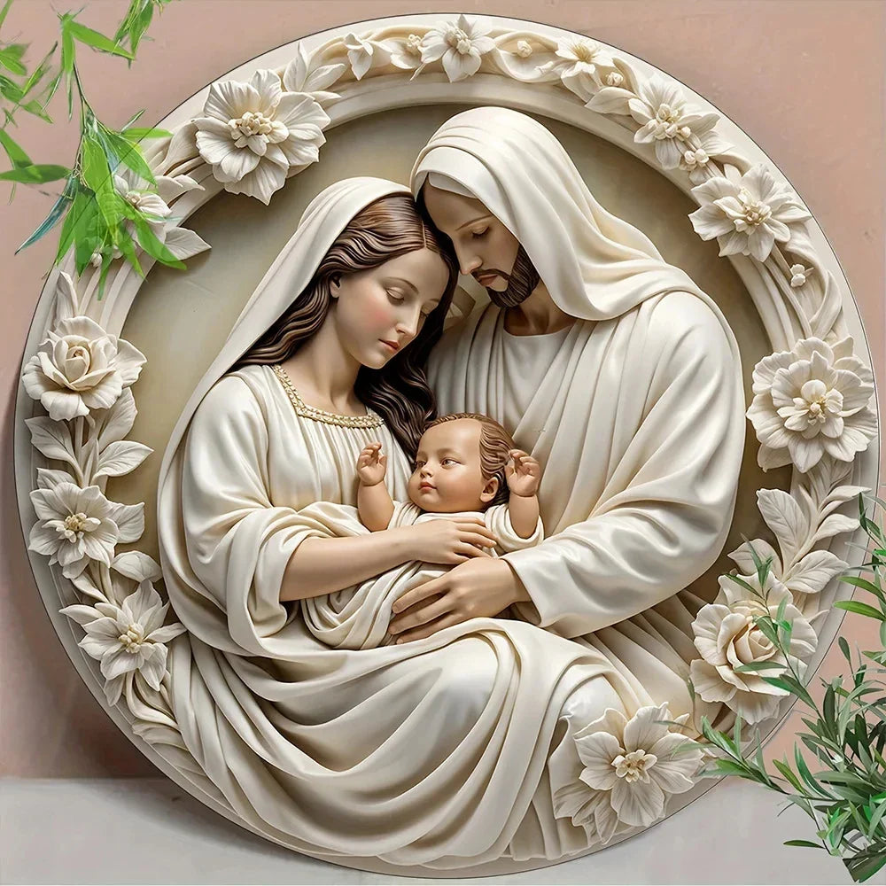 Wooden Nativity Scene Ornament Circular Wall Hanging 7.87in Handcrafte ...
