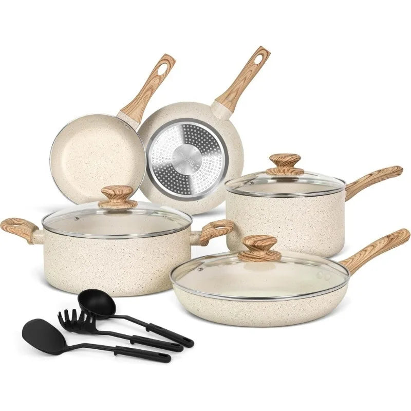 12-Piece Nonstick Granite Cookware Set - PFOA-Free Pots and Pans ...