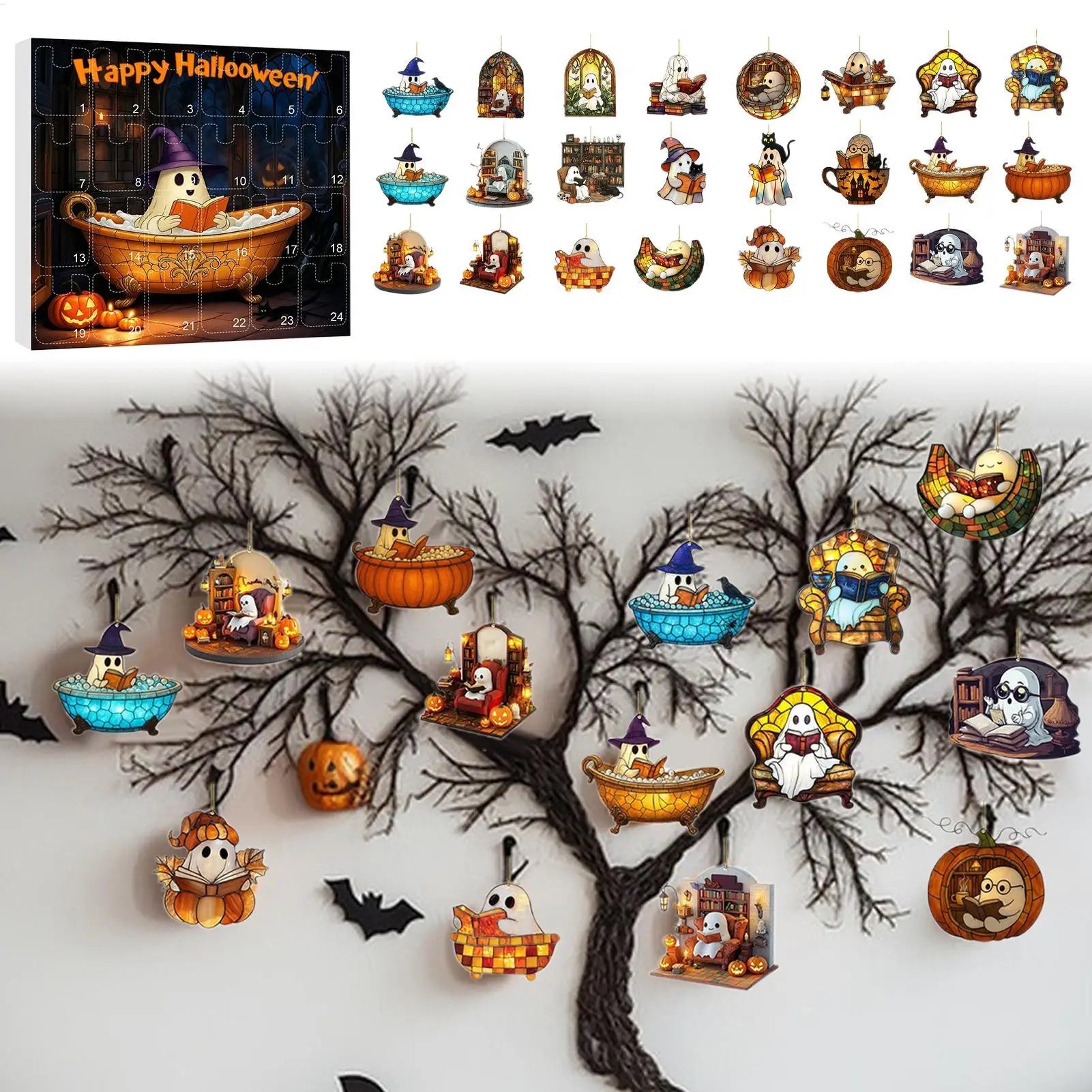 Halloween Advent Calendar 24 Days Ghost Pendant Decor – Incendio